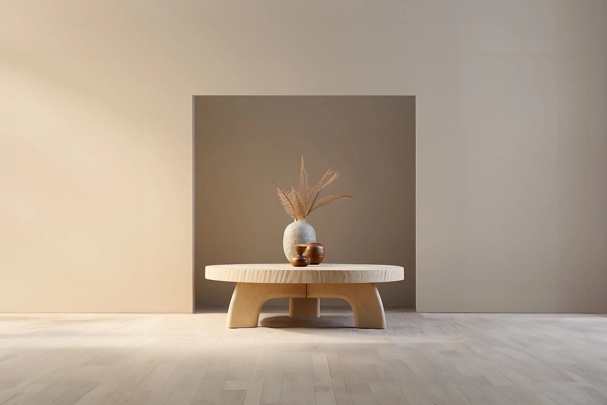 Round Coffee Table with Undercut Base - Natural Oak Fundamenta 41 by NONO — NONO FURNITURE